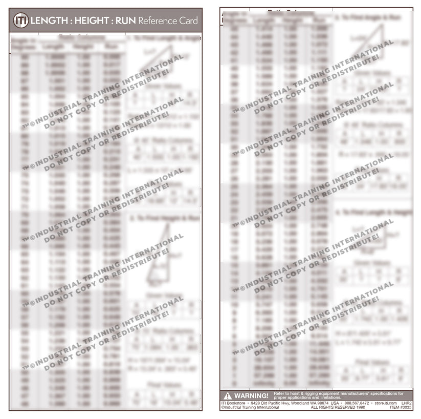 Length, Height, Run Reference Card – ITI Bookstore