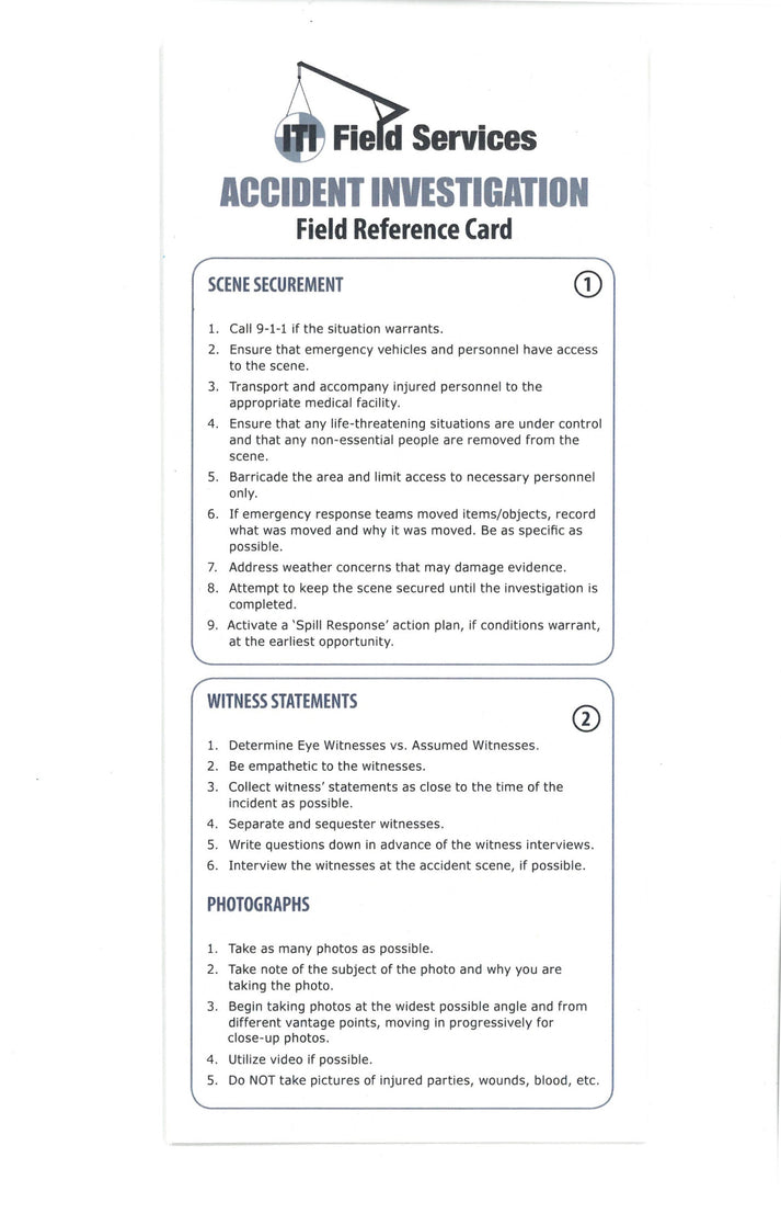 Accident Investigation Field Reference Card – ITI Bookstore