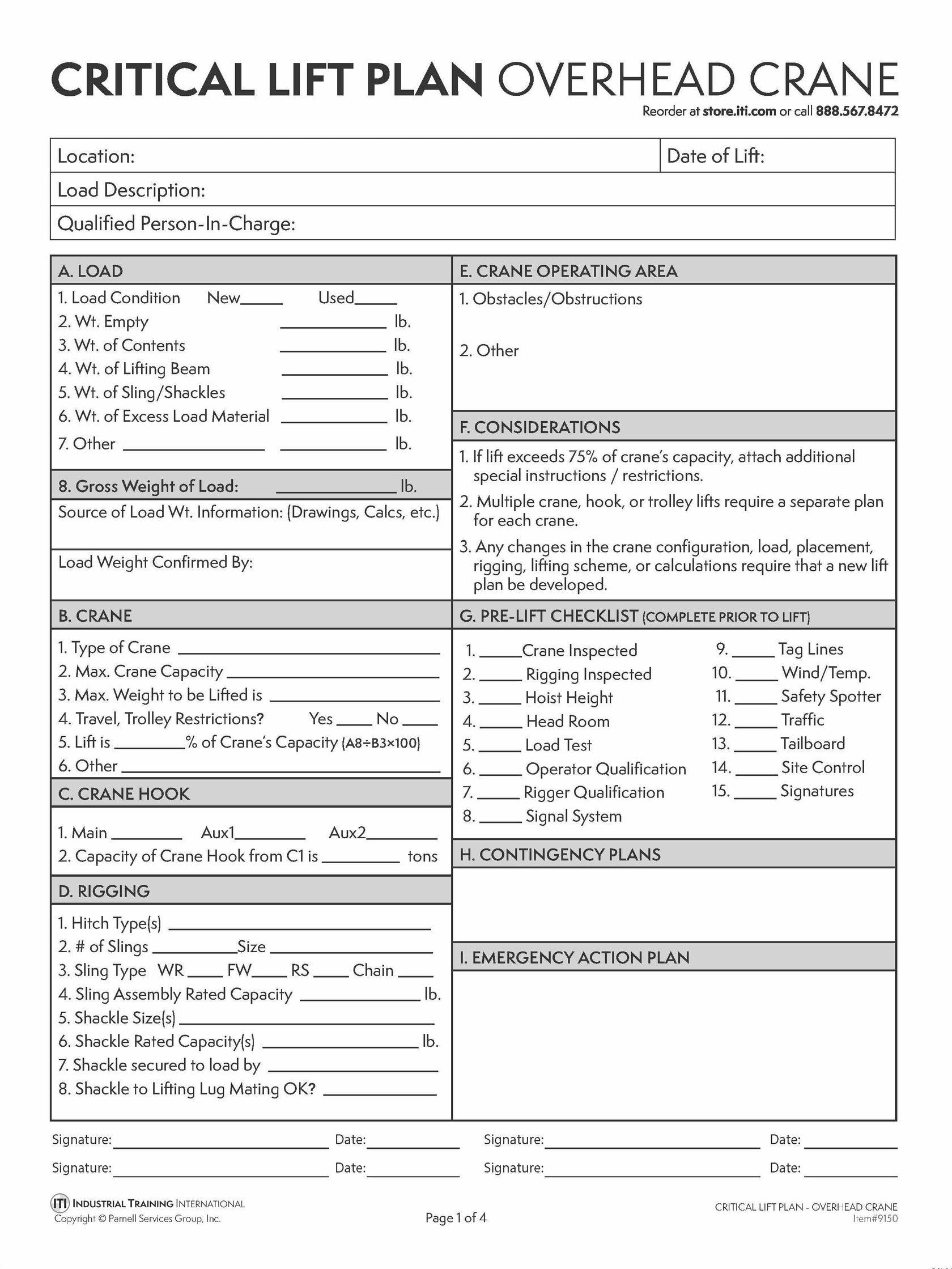 Critial Lift Plan - Overhead Crane – ITI Bookstore