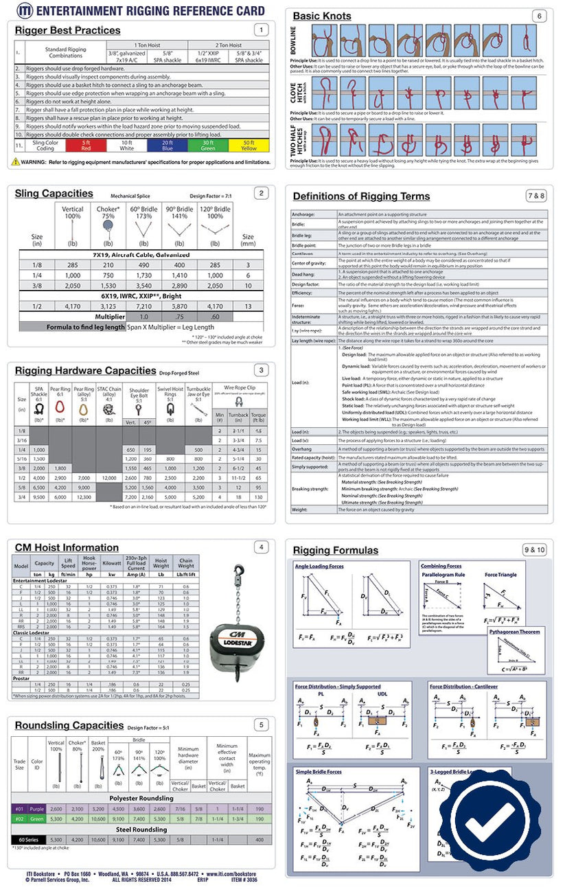 Entertainment Rigging Reference Card – ITI Bookstore